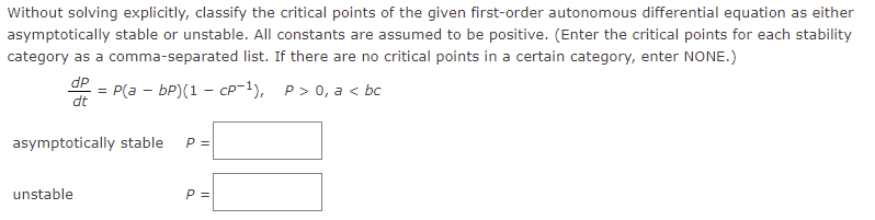 Solved Without solving explicitly, classify the critical | Chegg.com