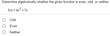 Solved Determine algebraically whether the given function is | Chegg.com
