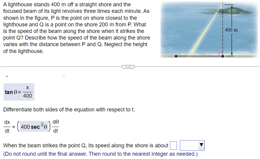 Solved A lighthouse stands 400 m off a straight shore and | Chegg.com