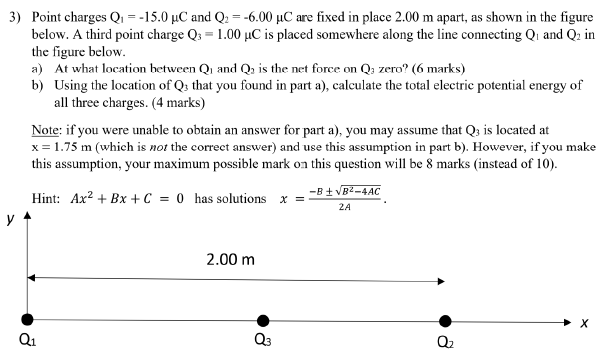 Solved 3) Point charges Q. = -15.0 uC and Q2 = -6.00 uC are | Chegg.com