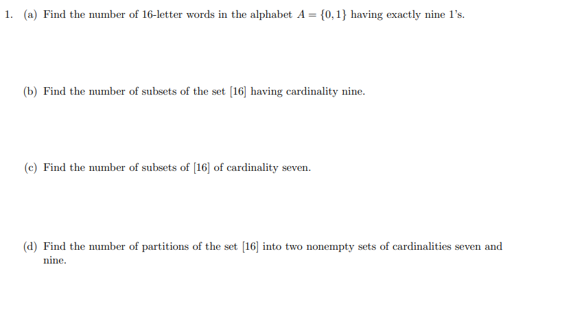 Solved (a) Find the number of 16 -letter words in the | Chegg.com