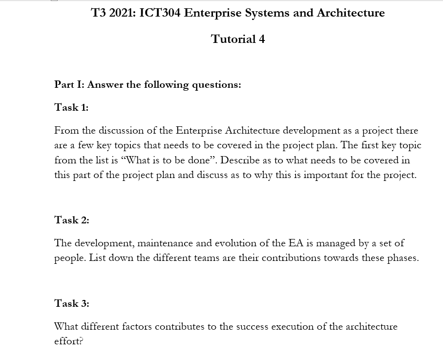 Solved T3 2021: ICT304 Enterprise Systems and Architecture | Chegg.com