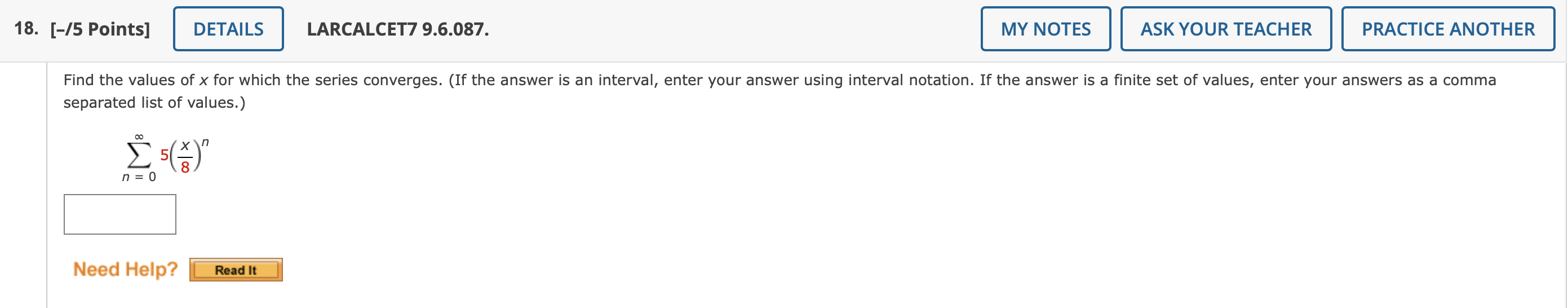 Solved 18. [-75 Points] DETAILS LARCALCET7 9.6.087. MY NOTES | Chegg.com