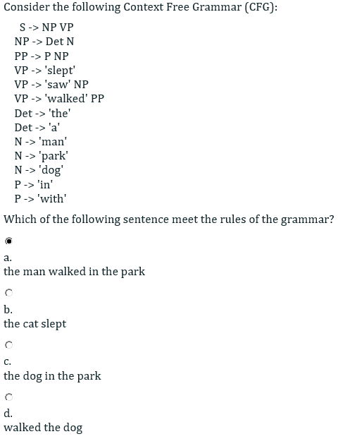 Solved Consider the following Context Free Grammar (CFG): S | Chegg.com