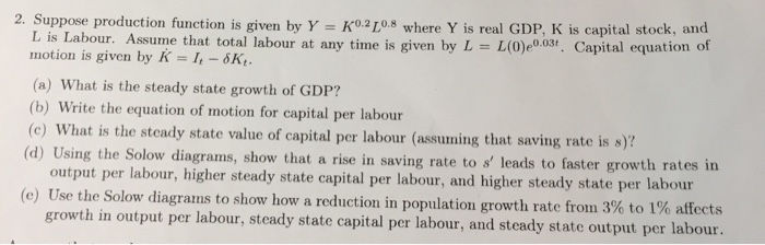 Solved 2. Suppose production function is given by Y K02L0.8 | Chegg.com