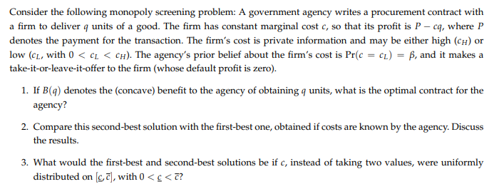 Consider the following monopoly screening problem: A | Chegg.com
