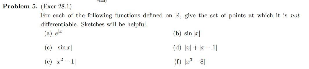 Solved n=0 Problem 5. (Exer 28.1) For each of the following | Chegg.com