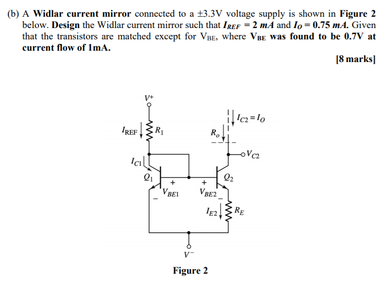 Solved (b) A Widlar current mirror connected to a +3.3V | Chegg.com