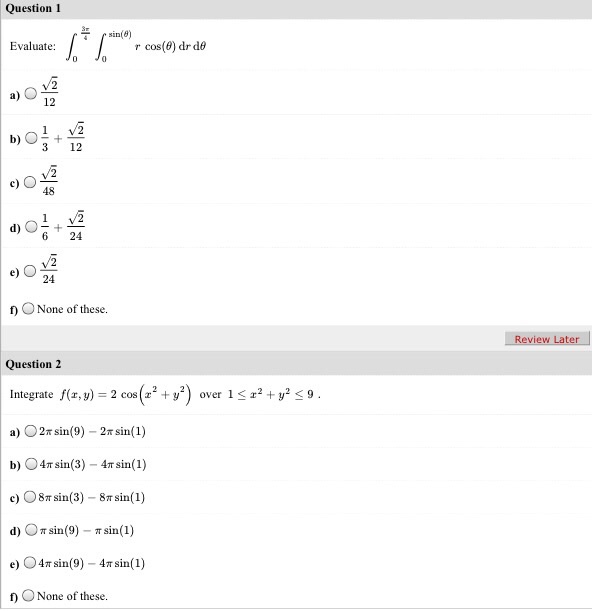 Solved Evaluate: integral^3 pi/4_0 integral^sin (theta)_0 | Chegg.com