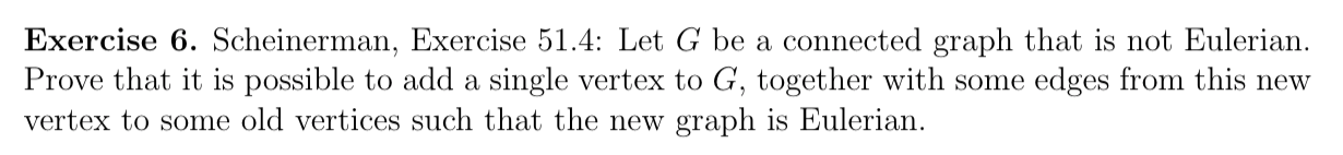 Solved Exercise 6. Scheinerman, Exercise 51.4: Let G be a | Chegg.com Solved Exercise 6. Scheinerman, Exercise 51.4: Let G be a | Chegg.com