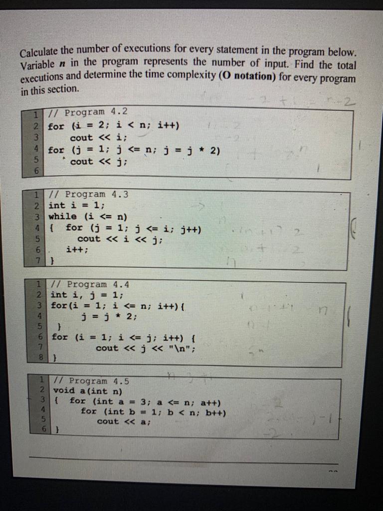 Solved Calculate the number of executions for every | Chegg.com