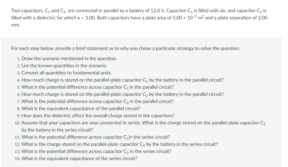 Solved Two capacitors, C1 and C2, are connected in parallel | Chegg.com