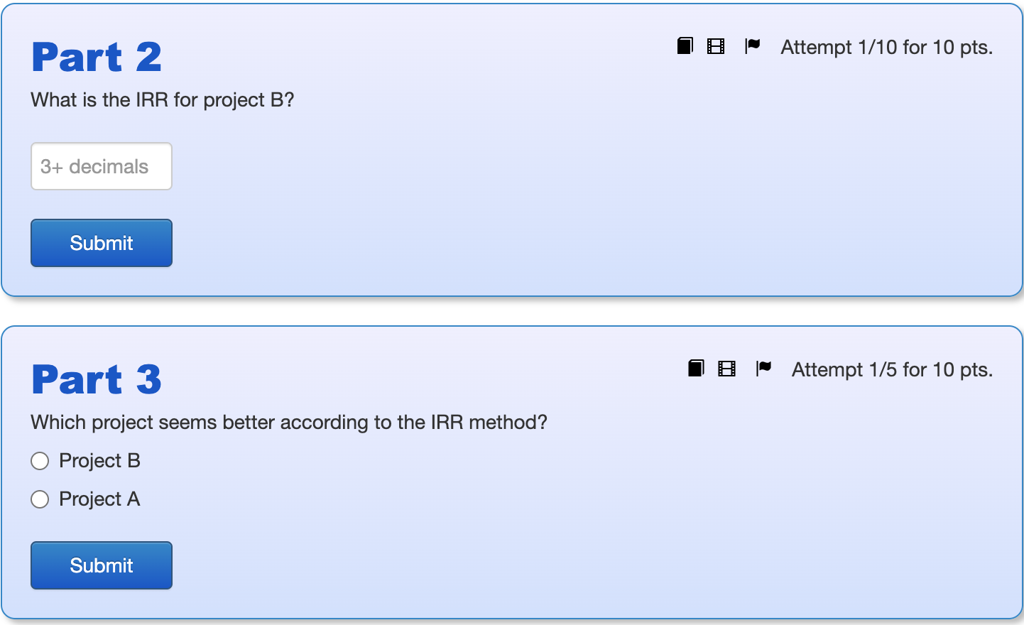 Solved The required return for both projects is 8%. Part 1 | Chegg.com
