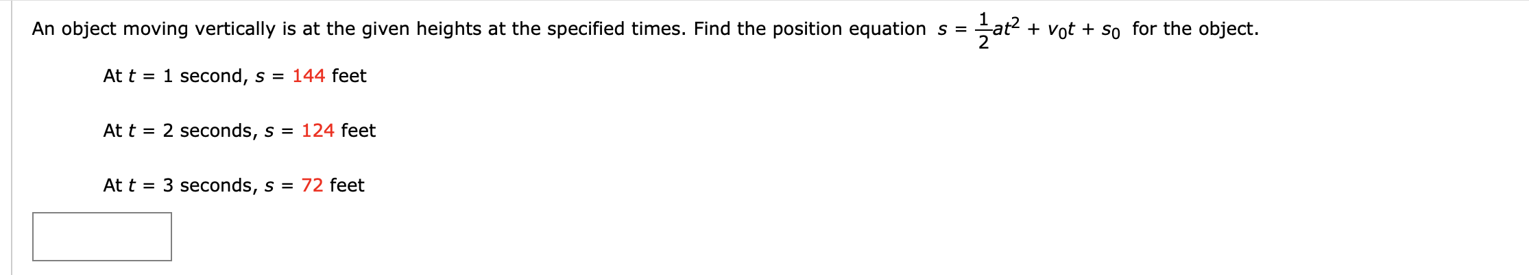 Solved An object moving vertically is at the given heights | Chegg.com