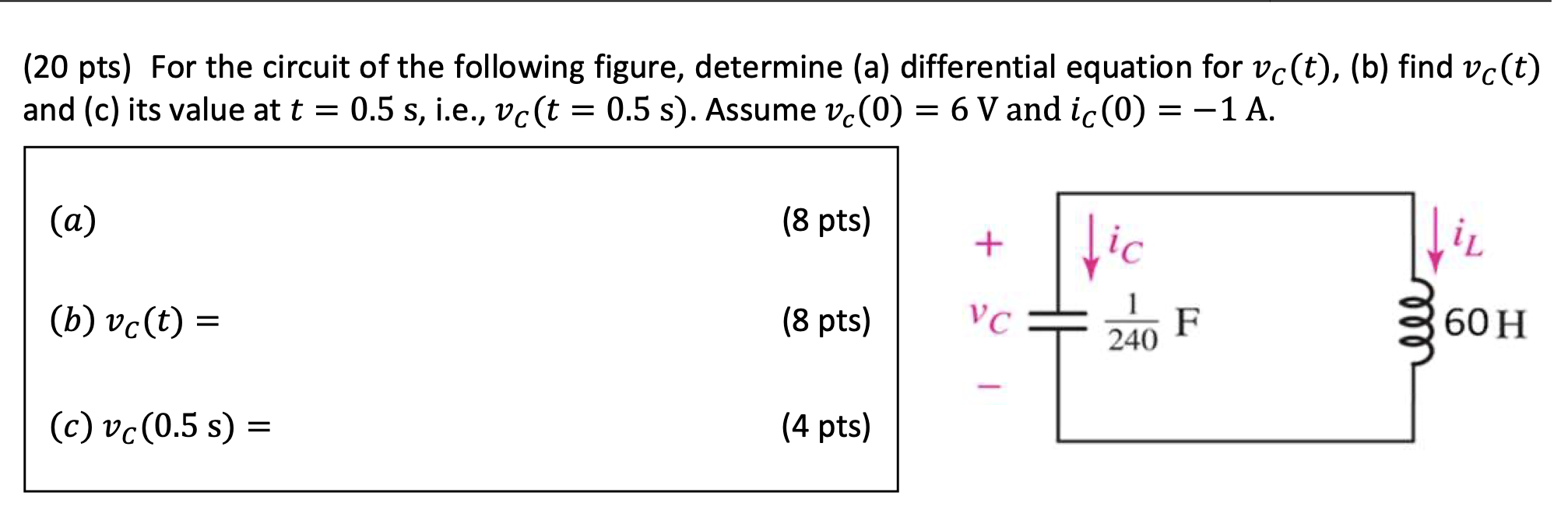 Solved (20 pts) For the circuit of the following figure, | Chegg.com