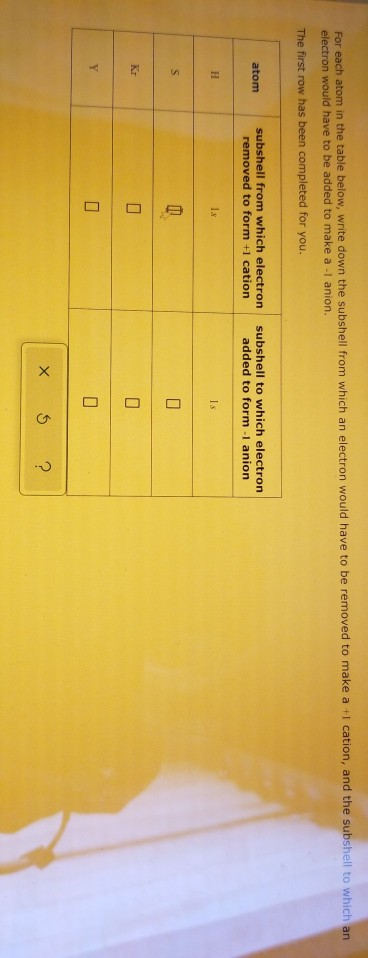 Solved For each atom in the table below, write down the | Chegg.com