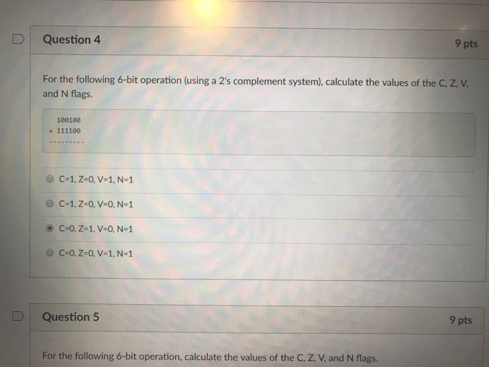 Solved D Question 4 9 pts For the following 6-bit operation | Chegg.com