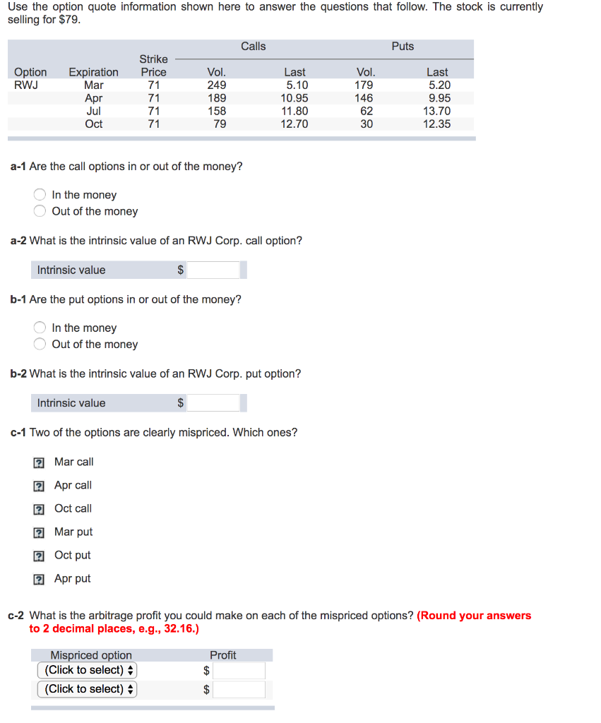 Solved Use the option quote information shown here to answer | Chegg.com