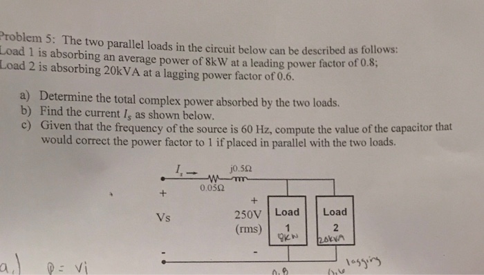 Solved Problem 5: The two parallel loads in the circuit | Chegg.com