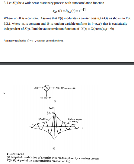 Solved 3. Let X(t) be a wide sense stationary process with | Chegg.com