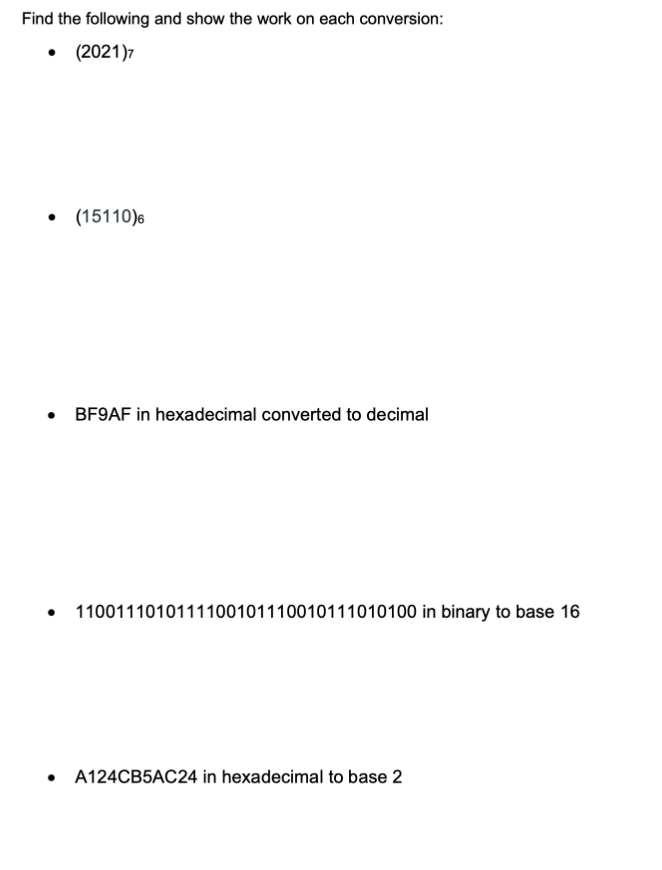 Solved Find the following and show the work on each | Chegg.com