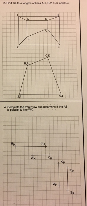 Solved 2. Find the true lengths of lines A-1, B-2, C-3, and | Chegg.com