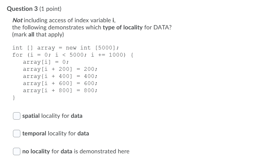 Solved Question 3 (1 point) Not including access of index | Chegg.com