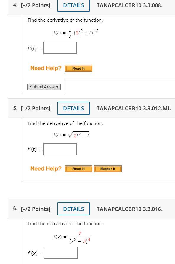 Solved 4. [-12 Points] DETAILS TANAPCALCBR10 3.3.008. Find | Chegg.com