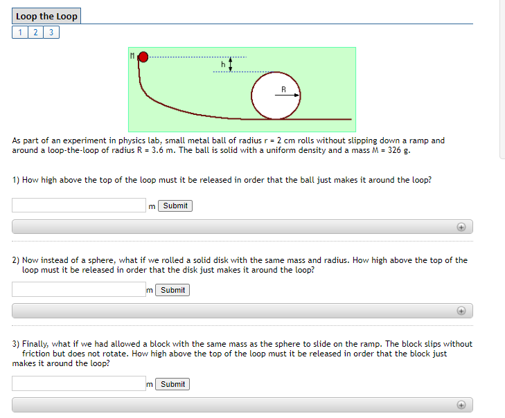 Solved Loop the Loop 1 2 3 M ht As part of an experiment in | Chegg.com