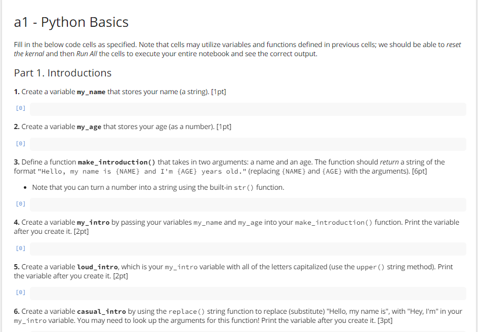 Solved a1 - ﻿Python BasicsFill in the below code cells as | Chegg.com