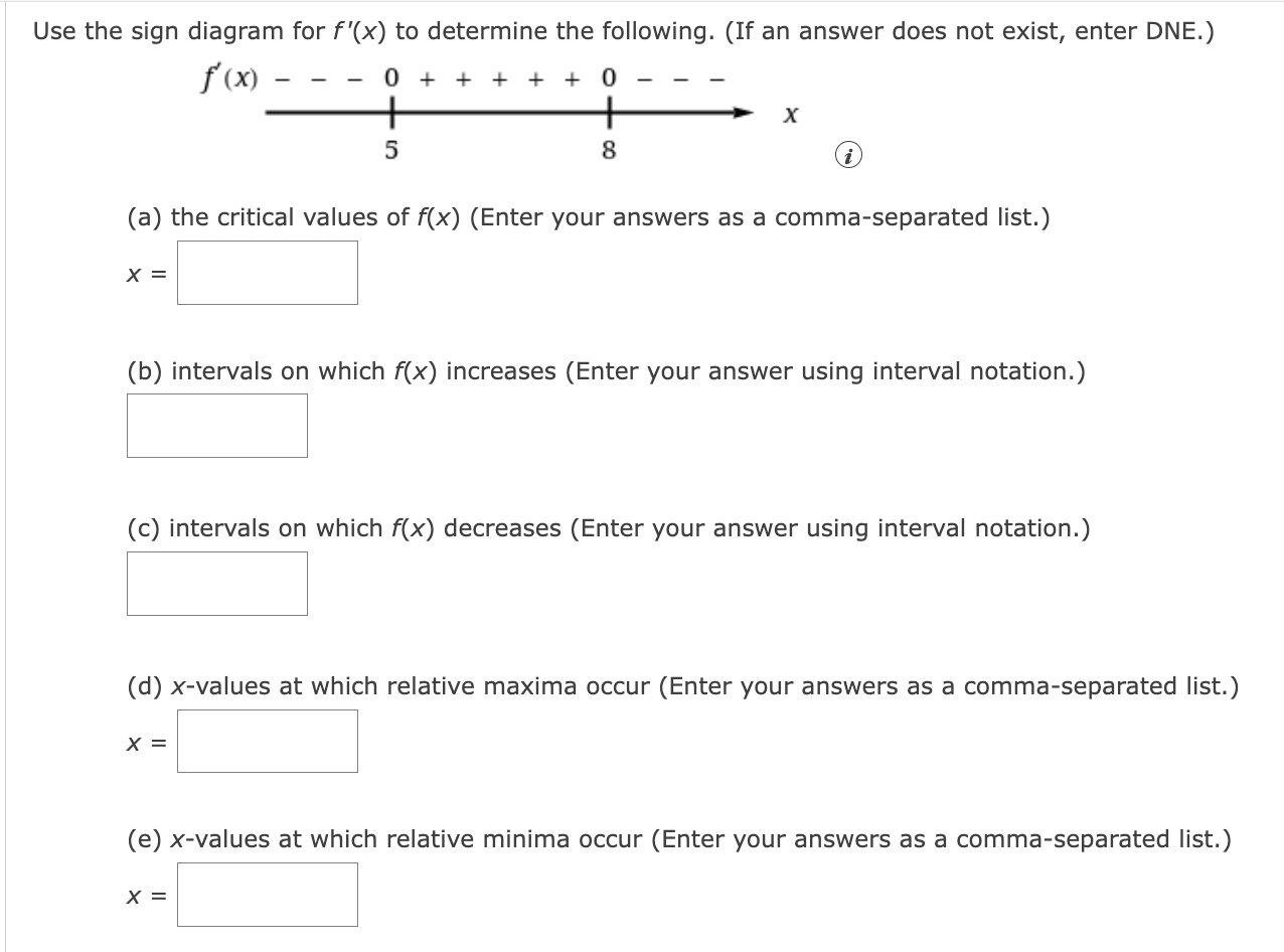Solved he sign diagram for f′(x) to determine the following. | Chegg.com
