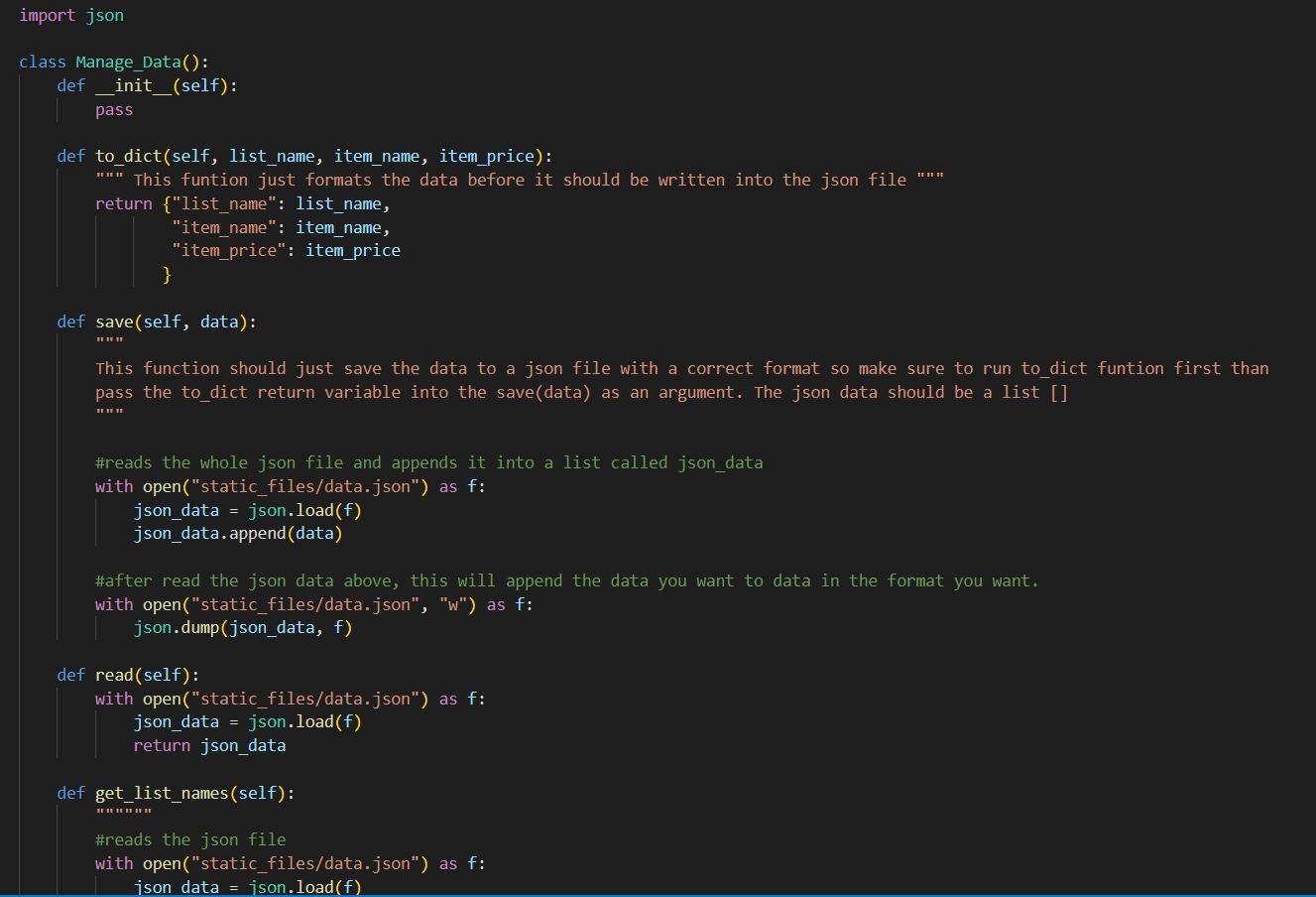 Solved import json class Manage_Data(): def init__(self): | Chegg.com