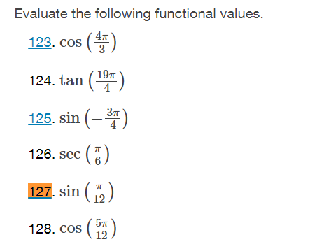 Solved Evaluate the following functional values. 123. | Chegg.com
