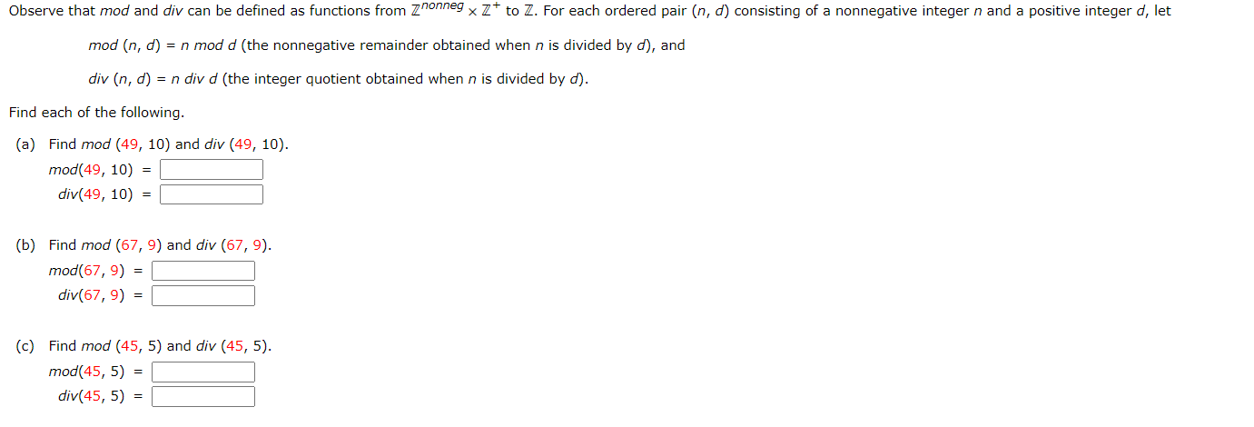 Solved Observe that mod and div can be defined as functions | Chegg.com