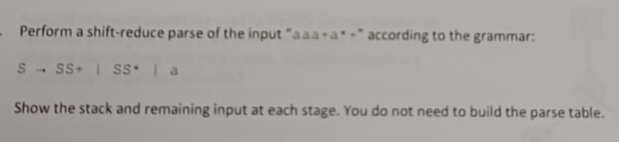 Solved Perform a shift-reduce parse of the input "aaa +a *+" | Chegg.com