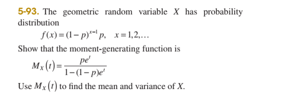 Solved 5-93. The geometric random variable X has probability | Chegg.com