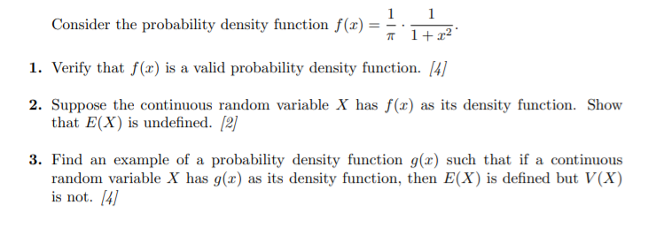 Solved 1 1 Consider the probability density function f(2) T | Chegg.com