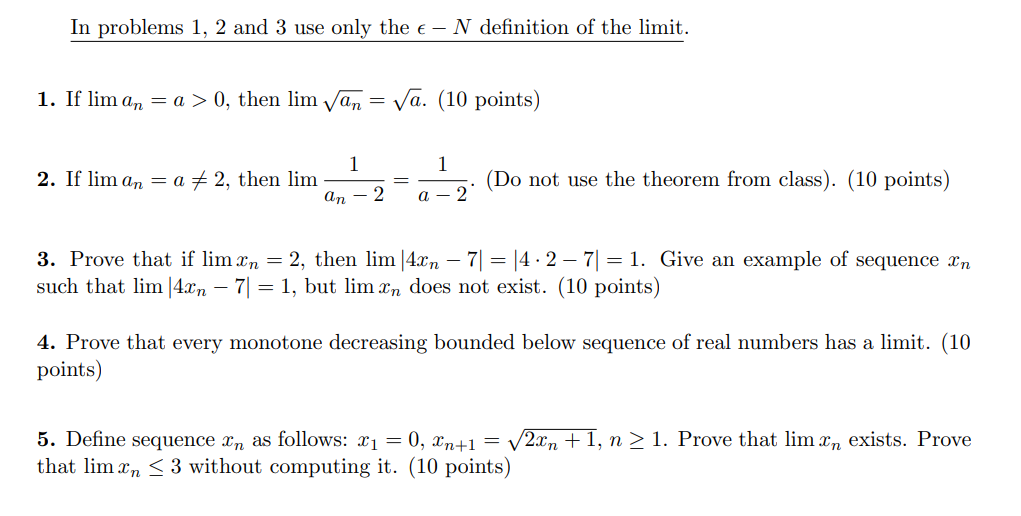 Solved In problems 1,2 and 3 use only the epsilon-N | Chegg.com