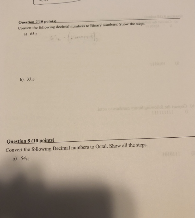 Solved Question 710 points) Convert the following decimal | Chegg.com