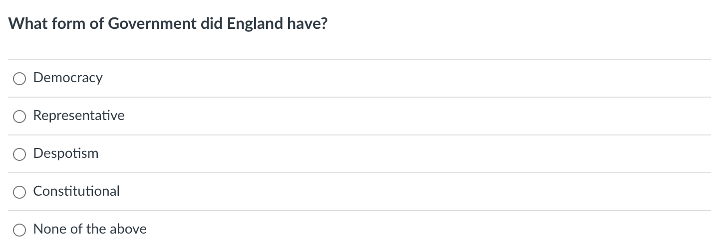 Solved What form of Government did England have? Democracy | Chegg.com