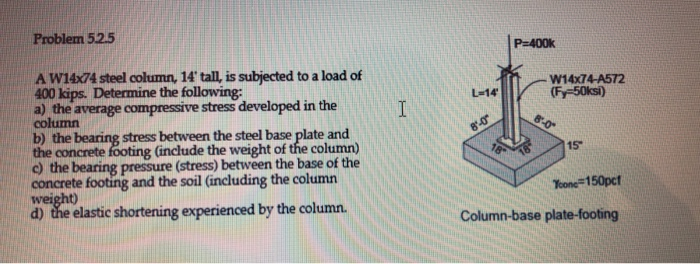 Solved Problem 525 P-400k W14x74- A572 (Fy-50ks) A W14x74 | Chegg.com