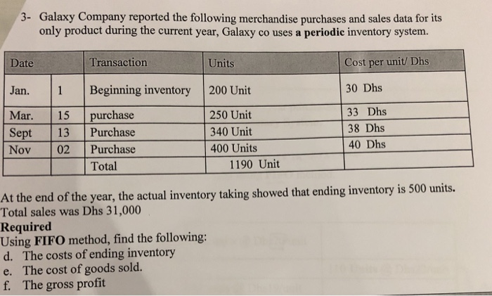 Solved 3- Galaxy Company reported the following merchandise | Chegg.com