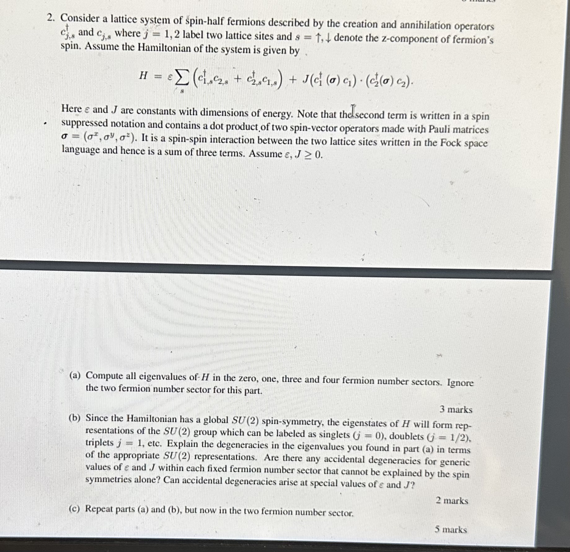 Solved Consider a lattice system of spin-half fermions | Chegg.com