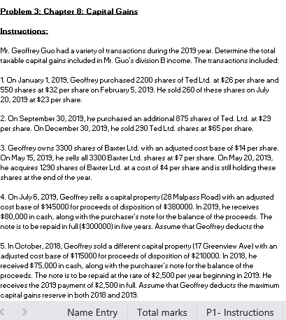 Problem 3: Chapter 8: Capital Gains Instructions: Mr. | Chegg.com