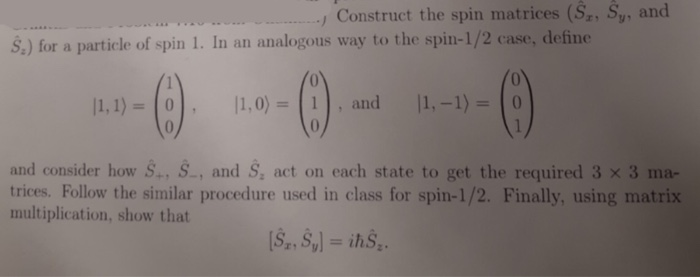 Solved Construct the spin matrices (S, Sy, and S.) for a | Chegg.com