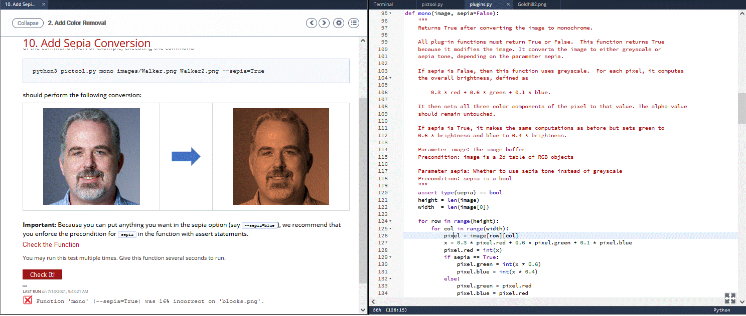 Solved 10. Add Sepia Conversion Sepia was a process used to | Chegg.com