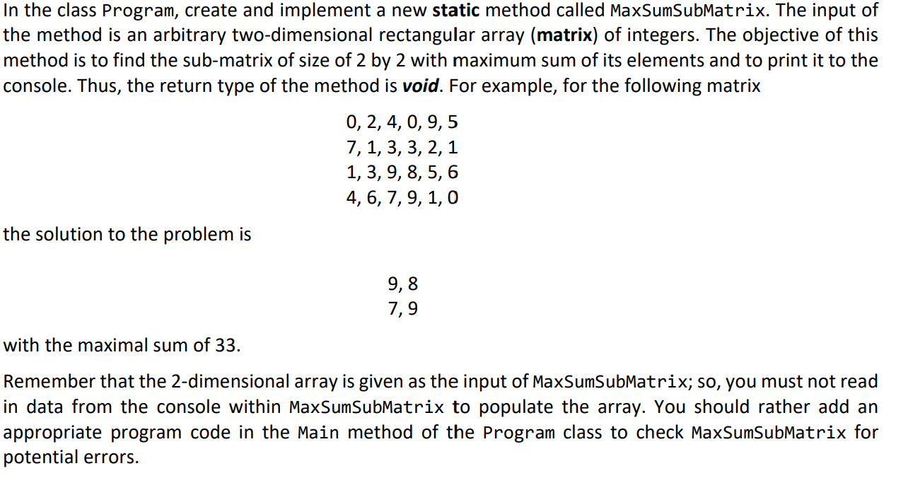 Solved In the class Program, create and implement a new | Chegg.com