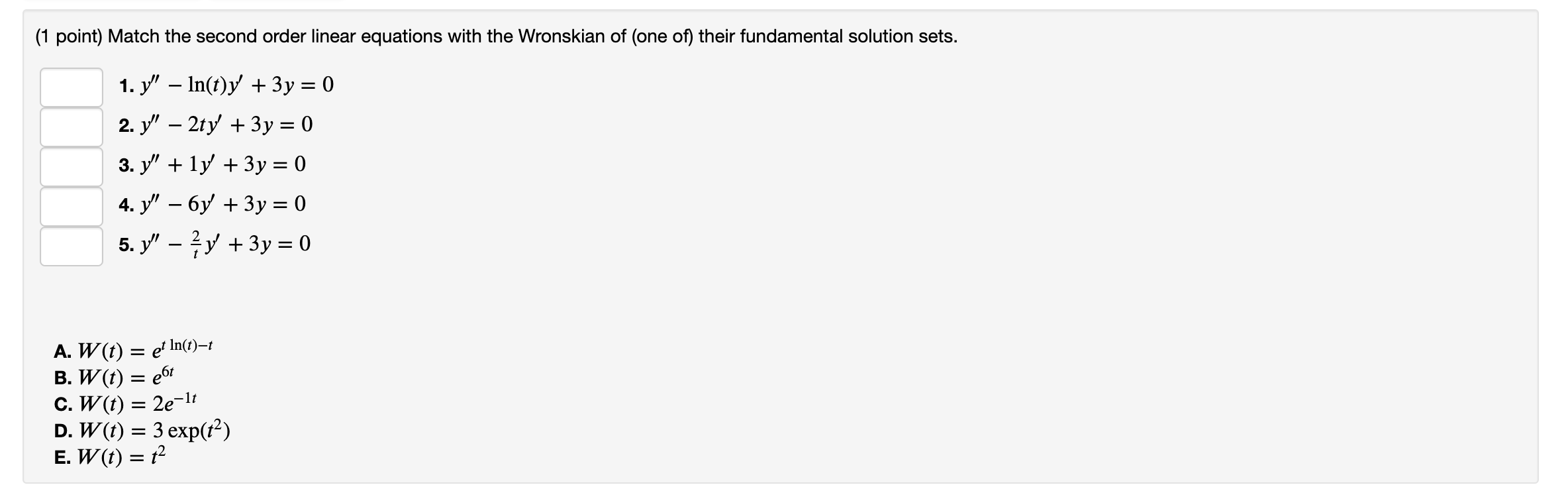 Solved (1 point) Match the second order linear equations | Chegg.com