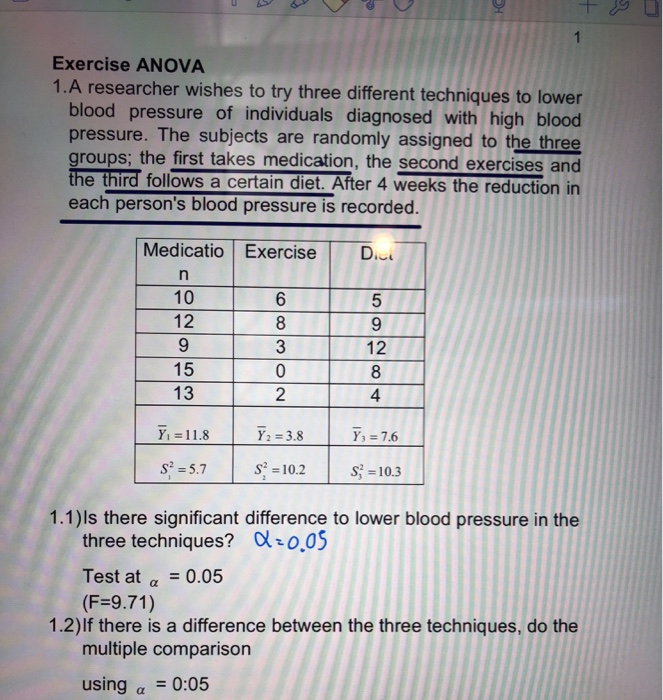 Solved Exercise ANOVA 1.A researcher wishes to try three | Chegg.com