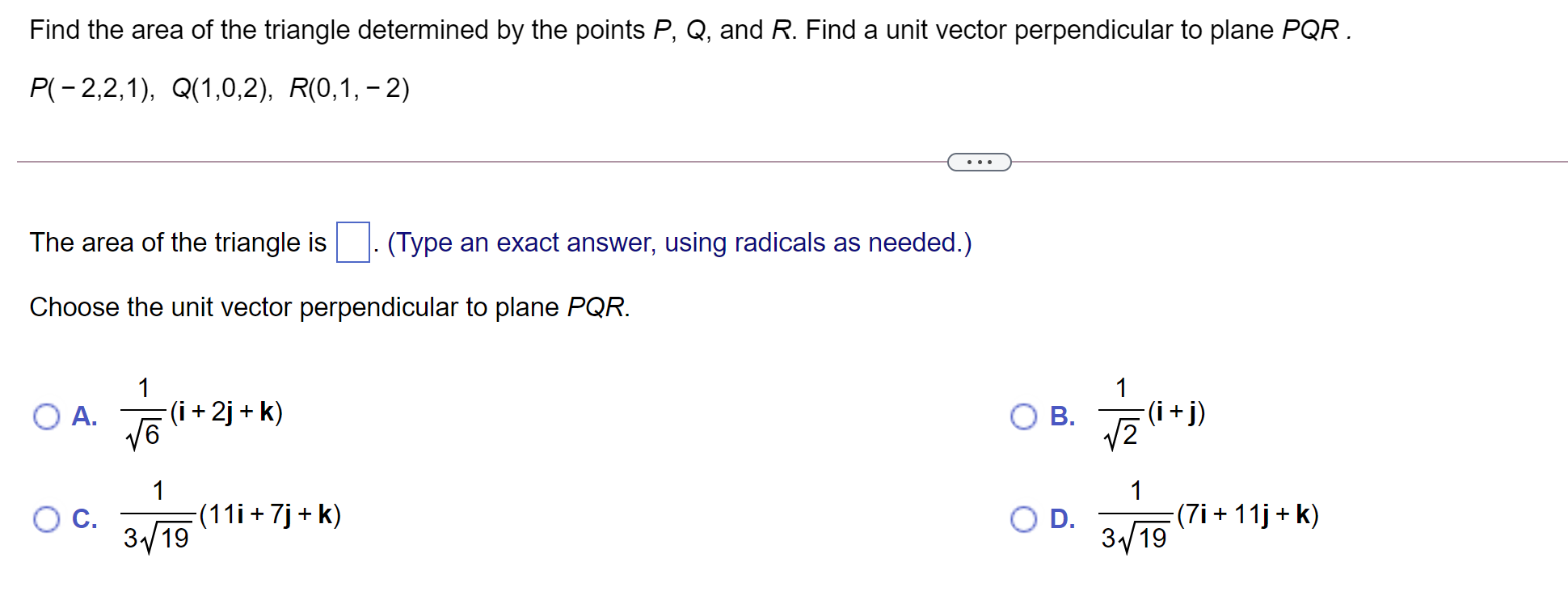 Solved Find the area of the triangle determined by the | Chegg.com